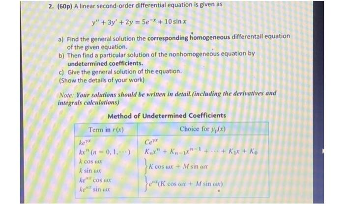Solved 2. (60p) A linear second-order differential equation | Chegg.com