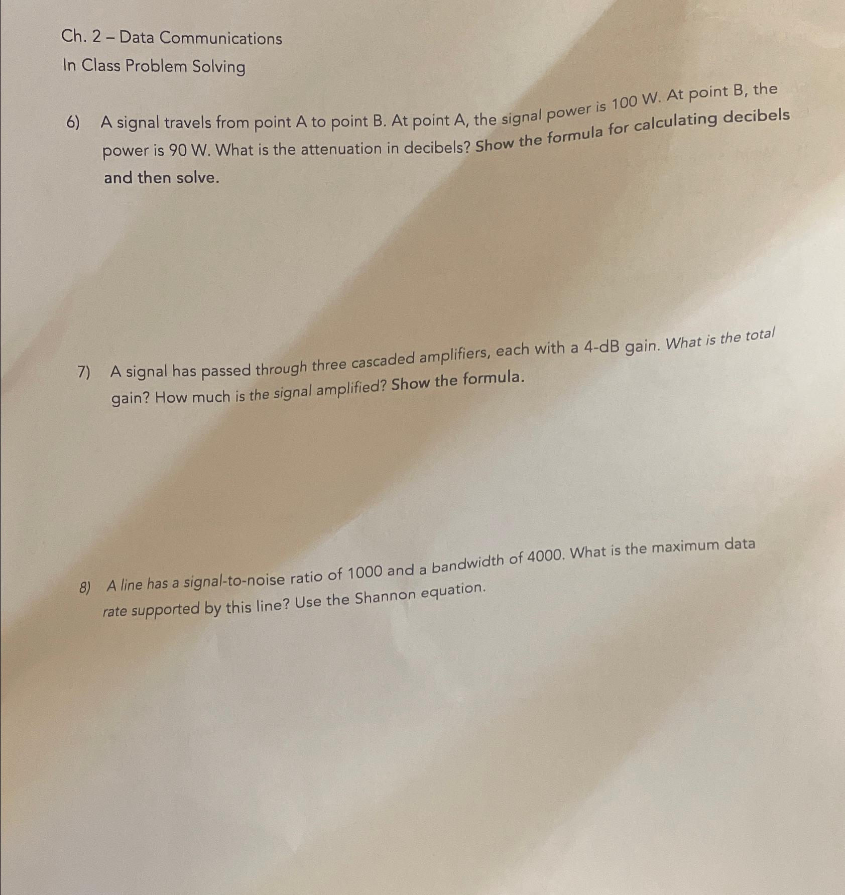 Solved Ch. 2 - ﻿Data CommunicationsIn Class Problem SolvingA | Chegg.com