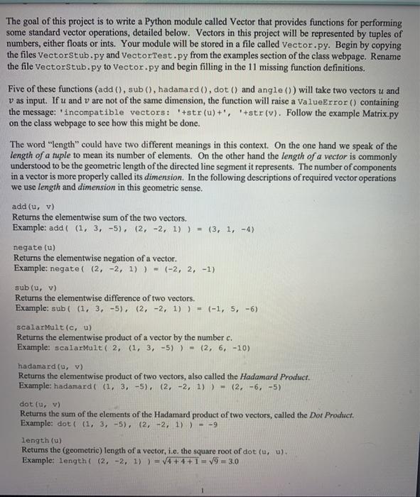 Solved The goal of this project is to write a Python module | Chegg.com