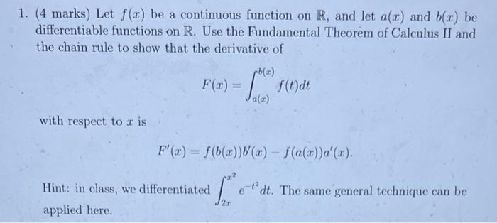 Solved 1. (4 marks) Let f(x) be a continuous function on R, | Chegg.com