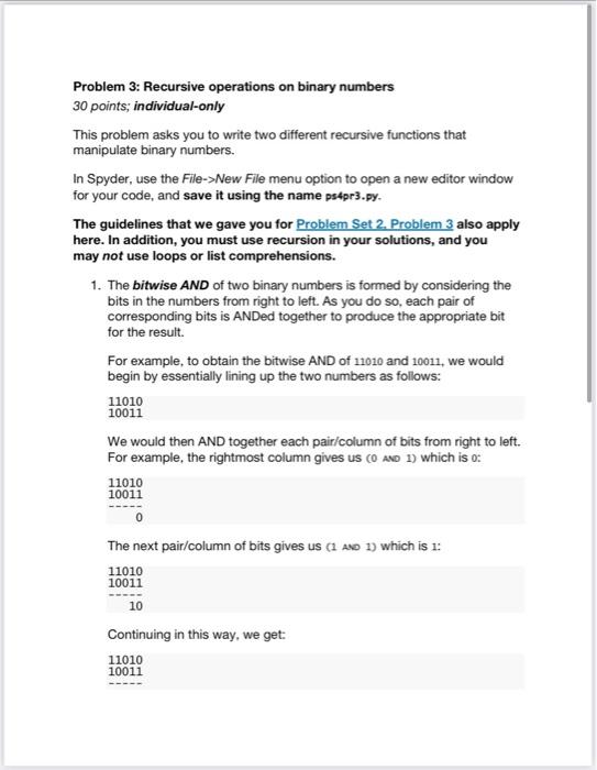 Solved Problem 3: Recursive operations on binary numbers 30 | Chegg.com