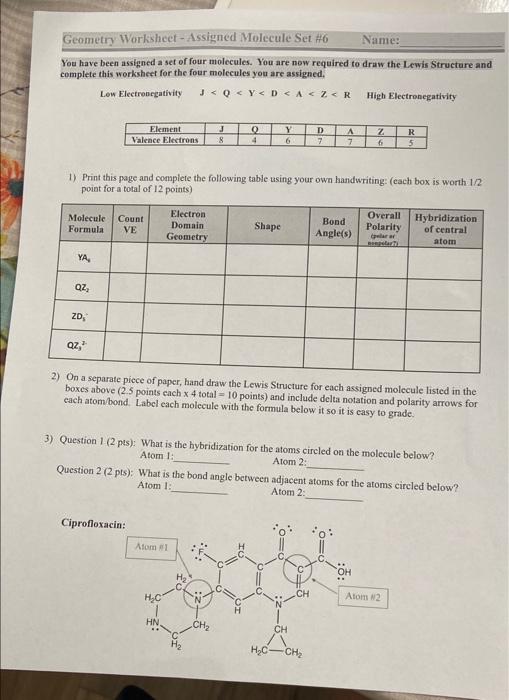 Solved Geometry Worksheet - Assigned Molecule Set #6 Name: | Chegg.com