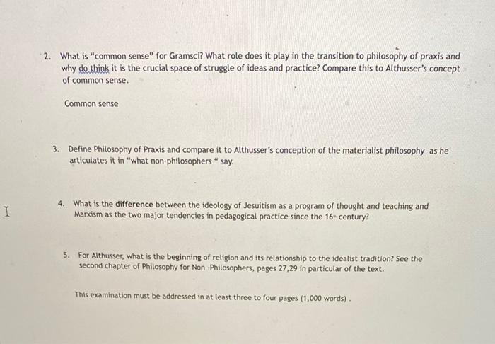 2. What is "common sense" for Gramsci? What role does | Chegg.com