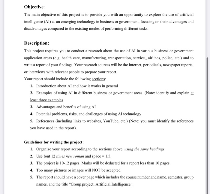 Solved Objective: The main objective of this project is to | Chegg.com