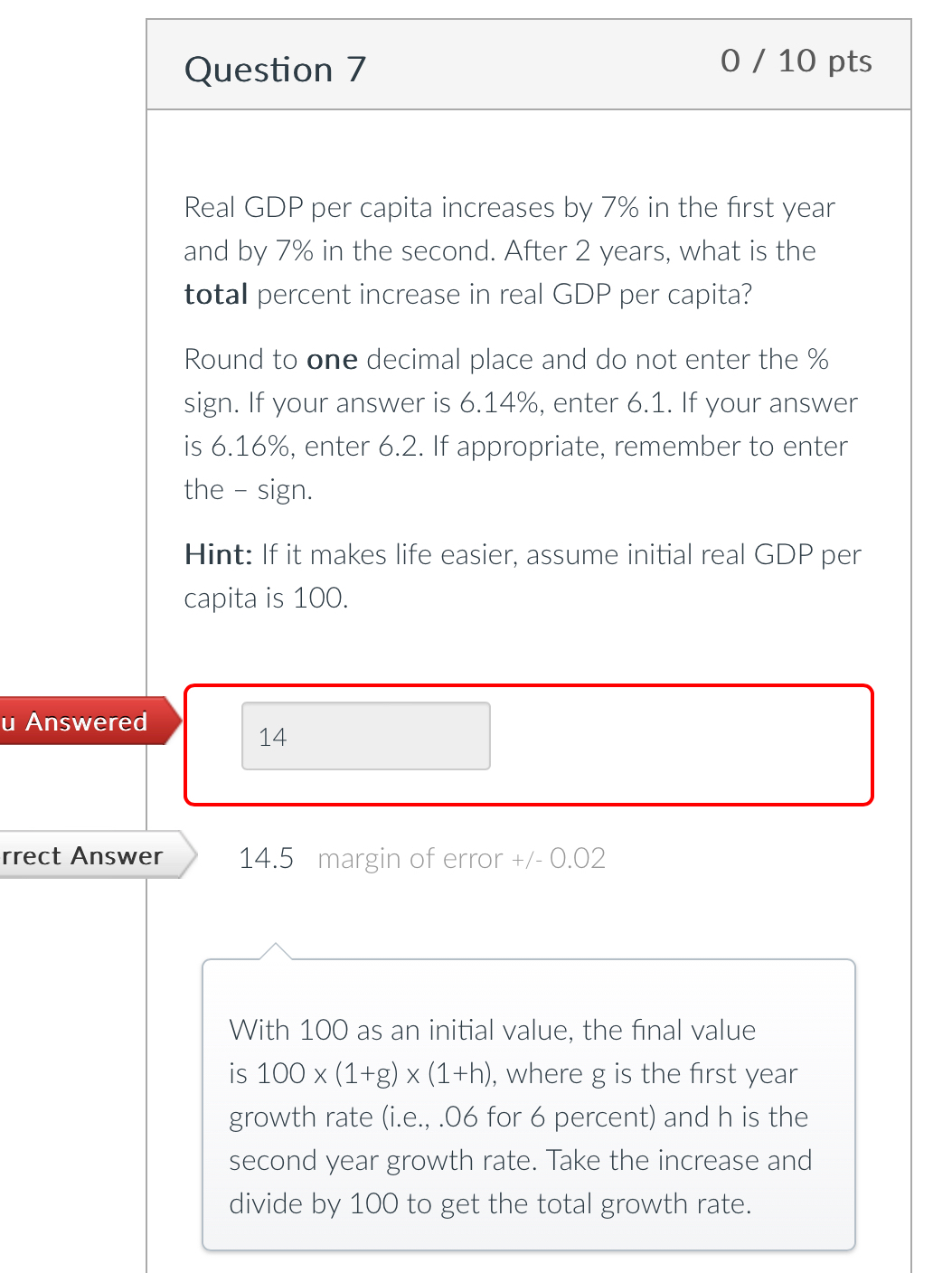 Solved Question 7010 ﻿ptsReal GDP per capita increases by 7% | Chegg.com