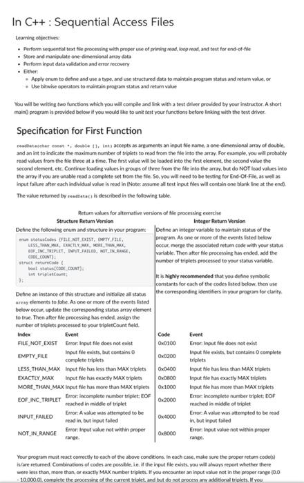 In C++: Sequential Access Files Learning objectives • | Chegg.com
