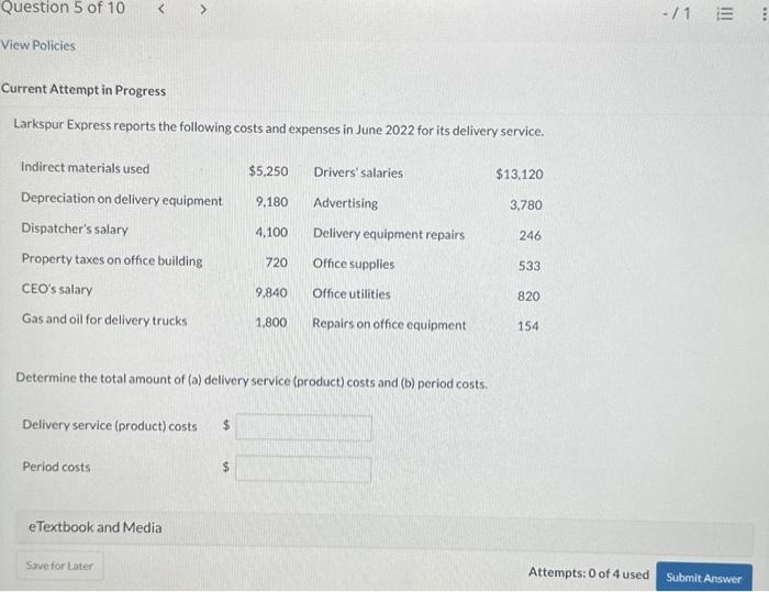 Solved Current Attempt in Progress Larkspur Express reports | Chegg.com