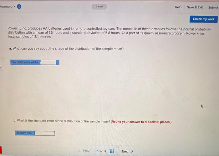 Solved Homework Saved Help Save & Exit Submit Check my work | Chegg.com
