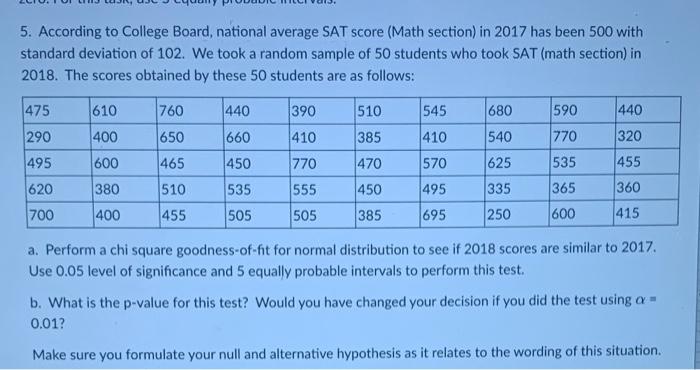 Solved 5. According to College Board, national average SAT | Chegg.com