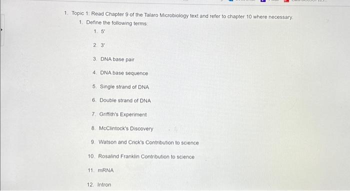 Solved 1. Topic 1: Read Chapter 9 of the Talaro Microbiology | Chegg.com