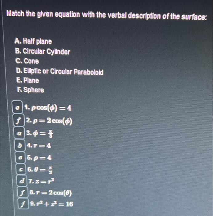 Solved Match the given equation with the verbal description | Chegg.com