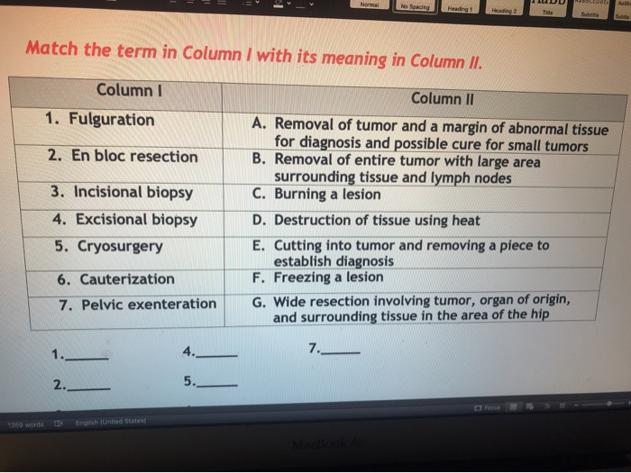 Solved match the term in column I with its meaning in column | Chegg.com