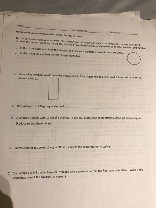 Solved Name Lab Section Homework: Concentrations and | Chegg.com