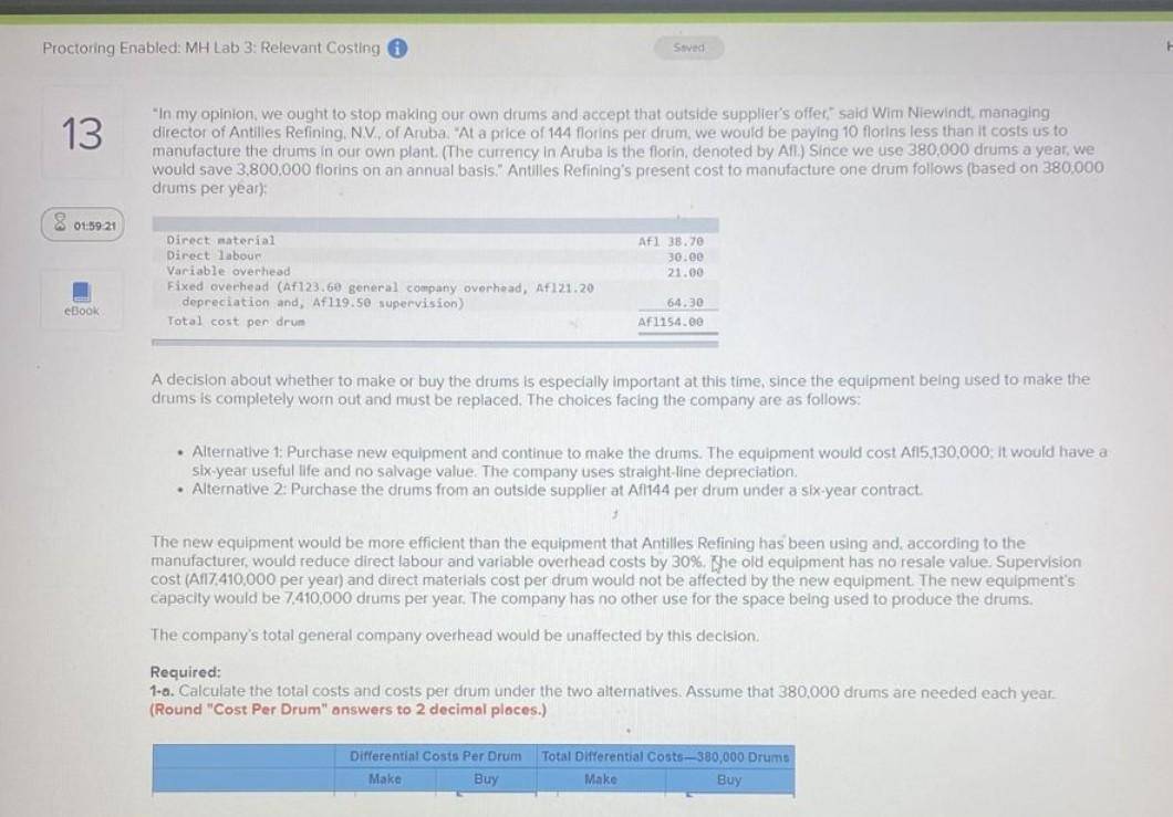 Solved Proctoring Enabled: MH Lab 3: Relevant Costing (i) 13 | Chegg.com