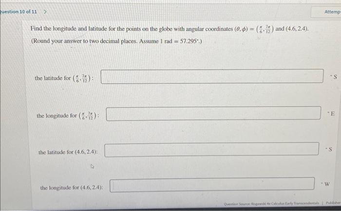 Solved Question 10 of 11 > Find the longitude and latitude | Chegg.com