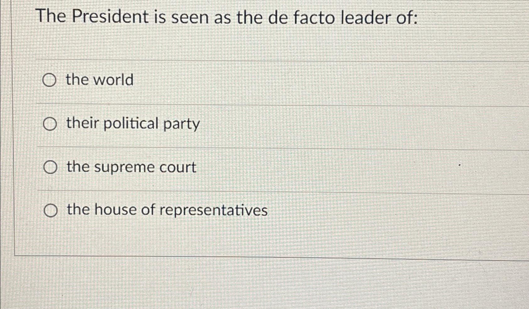 Solved The President is seen as the de facto leader of:the | Chegg.com