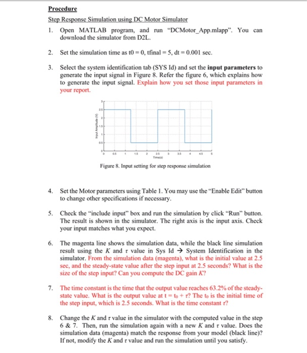 Procedure Step Response Simulation using DC Motor | Chegg.com