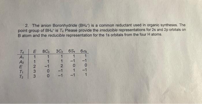 Solved 2. The anion Boronhydride (BH4−)is a common reductant | Chegg.com