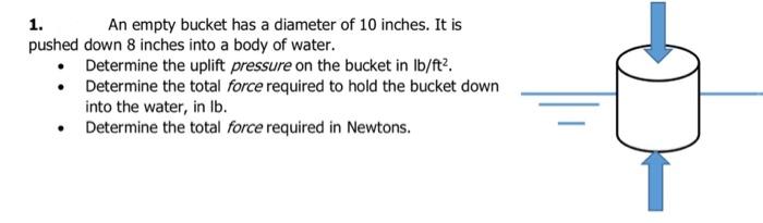 Solved 1. An empty bucket has a diameter of 10 inches. It is | Chegg.com