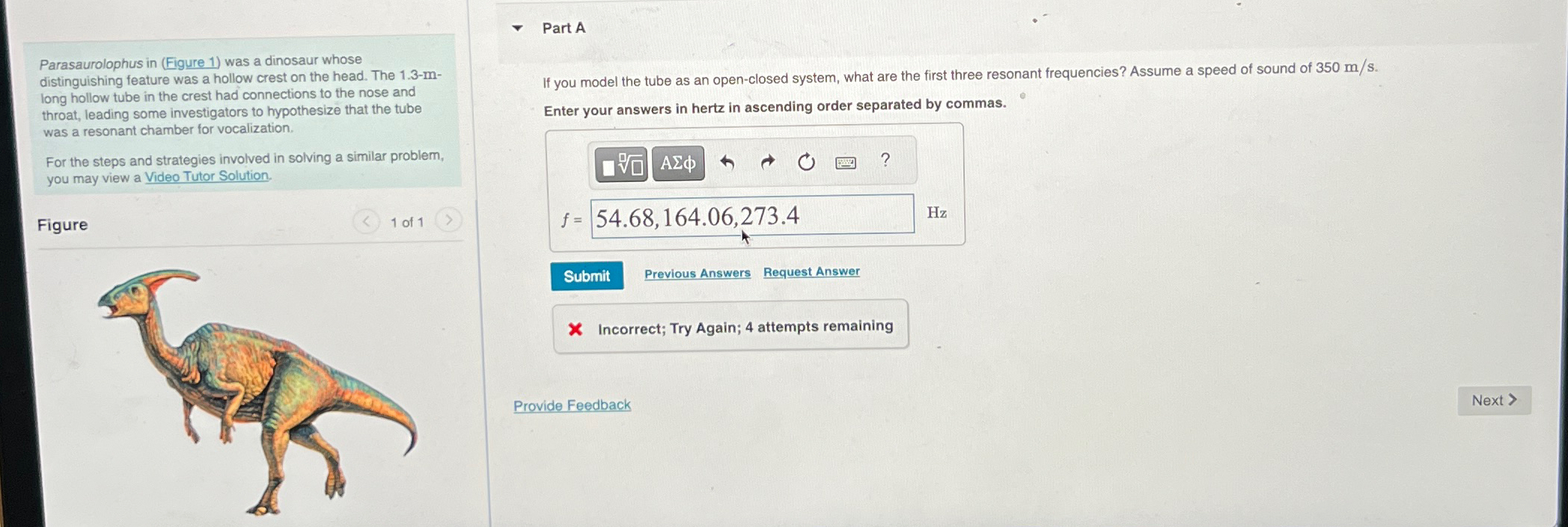 Solved Parasaurolophus in (Figure 1) ﻿was a dinosaur whose | Chegg.com