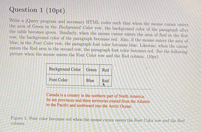 Solved Question 1 (10pt) Write a jQuery program and | Chegg.com