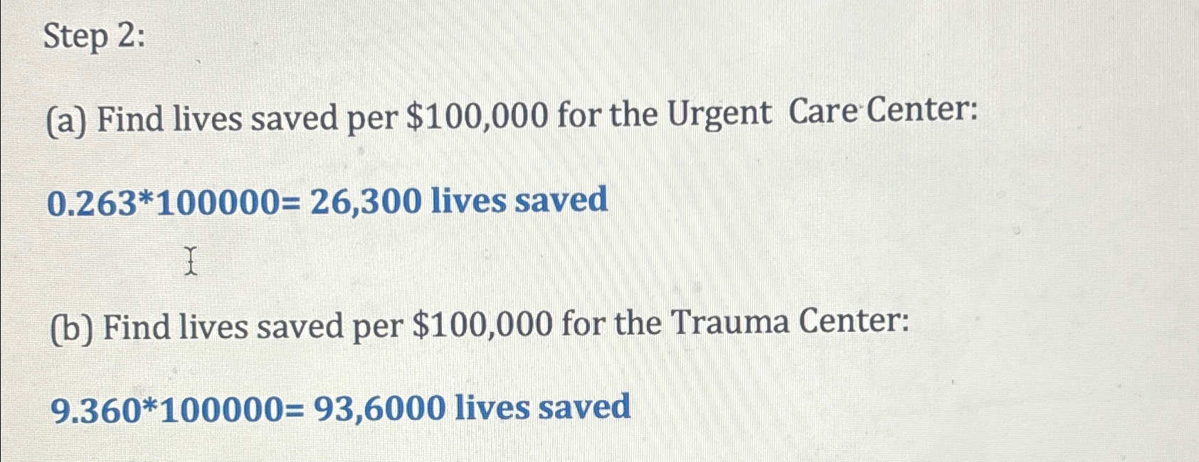 Step 2:(a) ﻿Find lives saved per $100,000 ﻿for the | Chegg.com