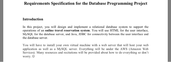 Requirements Specification for the Database | Chegg.com