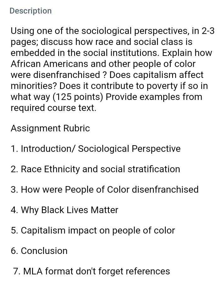 Description Using one of the sociological | Chegg.com