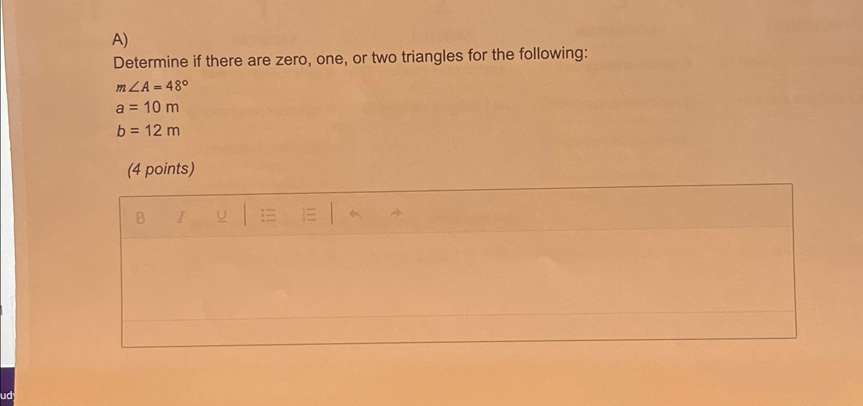 Solved Determine if there are zero, one, or two triangles | Chegg.com