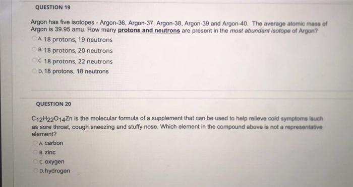 Solved QUESTION 19 Argon has five isotopes - Argon-36, | Chegg.com