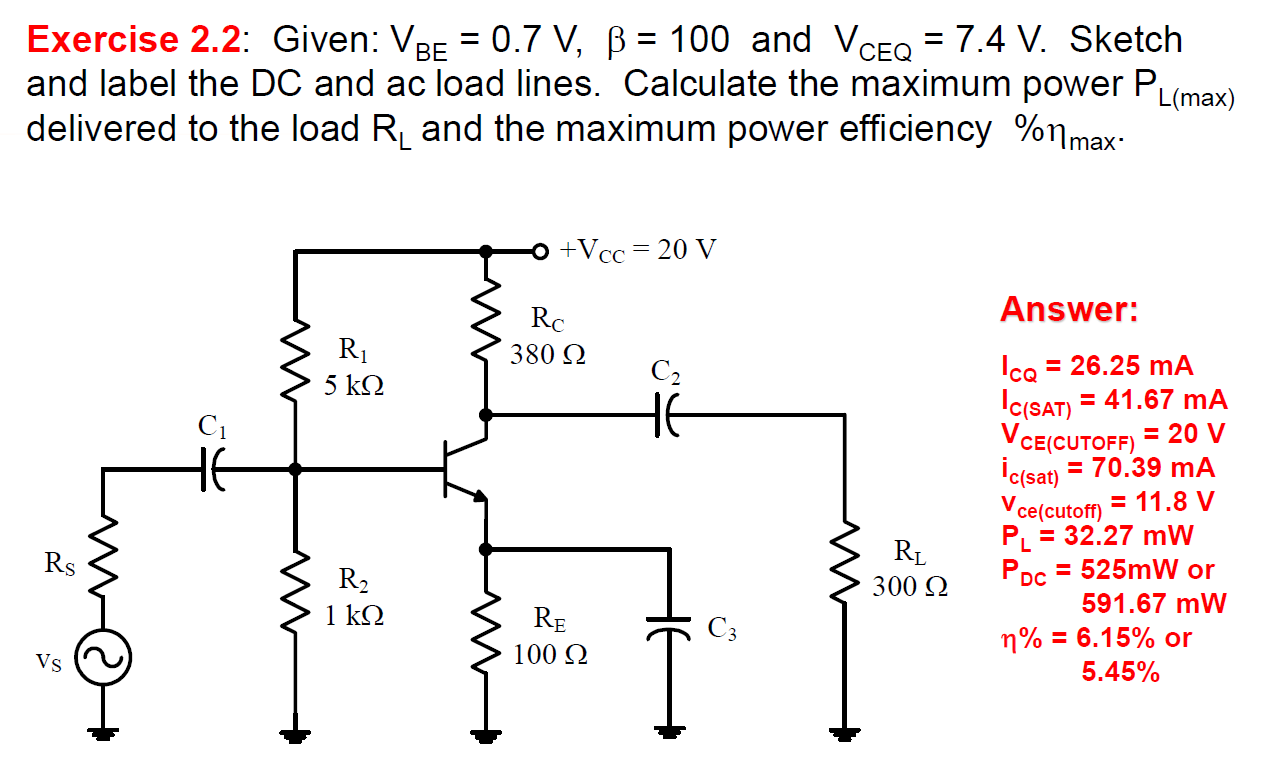 Solved Exercise 2.2: Given: VBE=0.7V,β=100 ﻿and VCEQ=7.4V. | Chegg.com