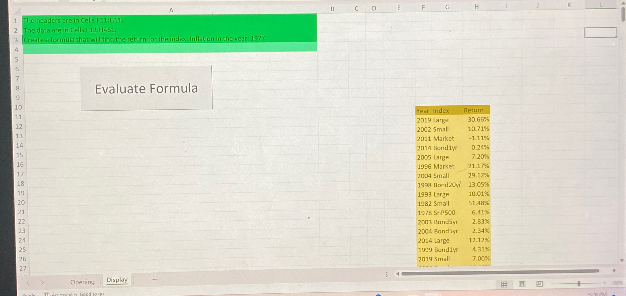 Solved I just need 1 ﻿formula in cell a4 | Chegg.com