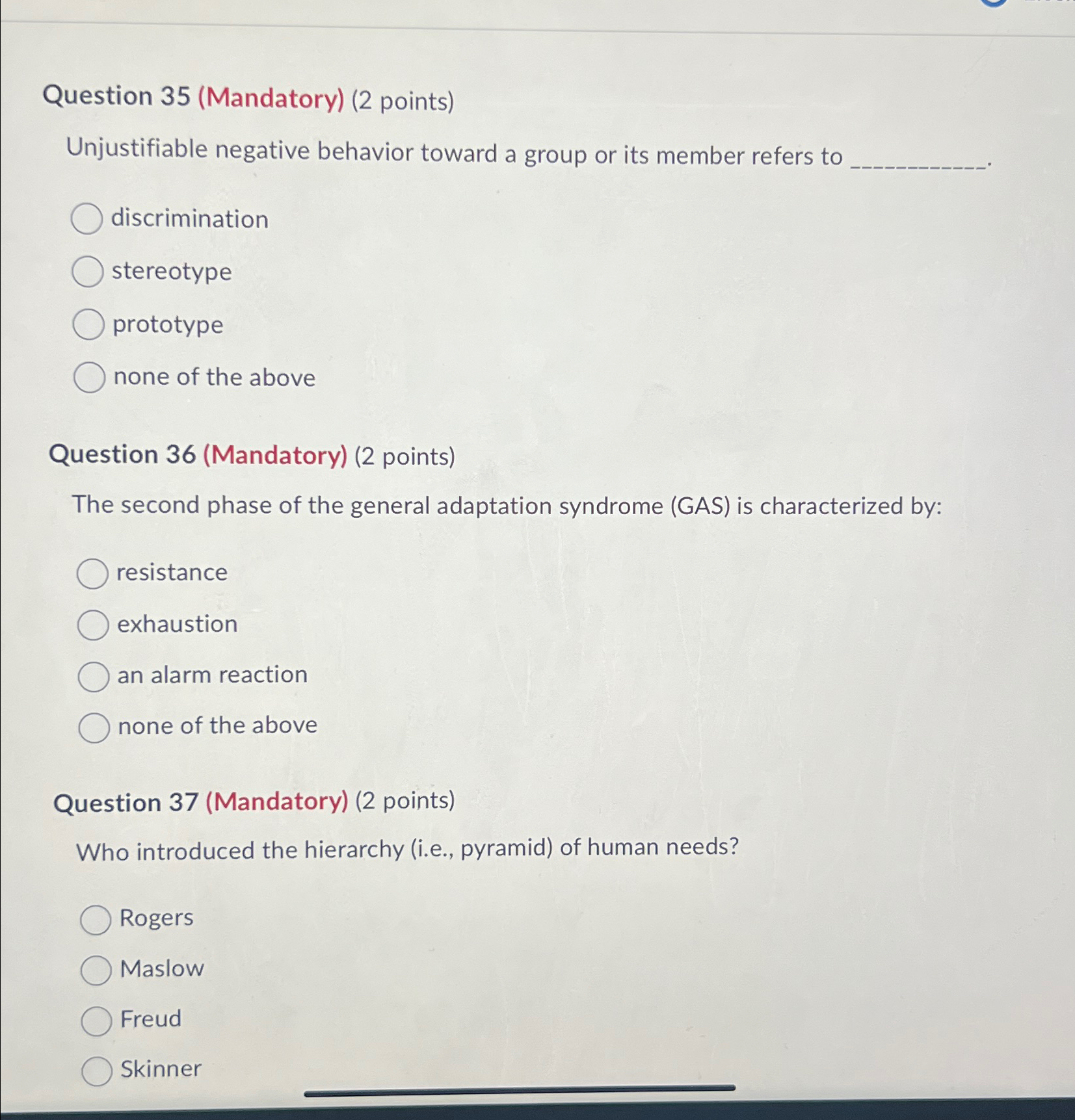 Solved Question 35 (Mandatory) (2 ﻿points)Unjustifiable | Chegg.com