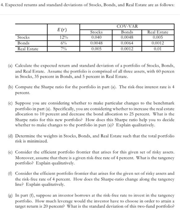 Solved Expected returns and standard deviations of Stocks, | Chegg.com