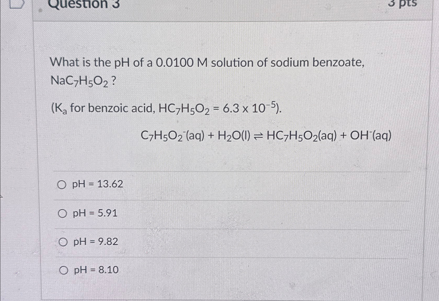 Solved What is the pH ﻿of a 0.0100M ﻿solution of sodium | Chegg.com