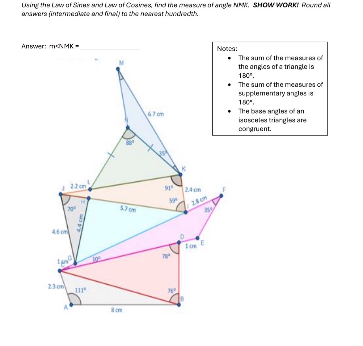 Solved Using the Law of Sines and Law of Cosines, find the | Chegg.com