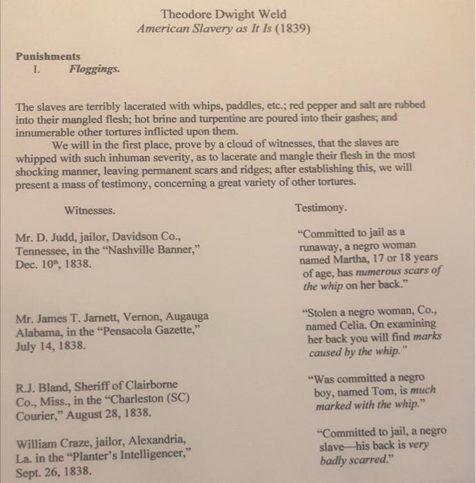 Theodore Dwight Weld , American Slavery as It Is | Chegg.com