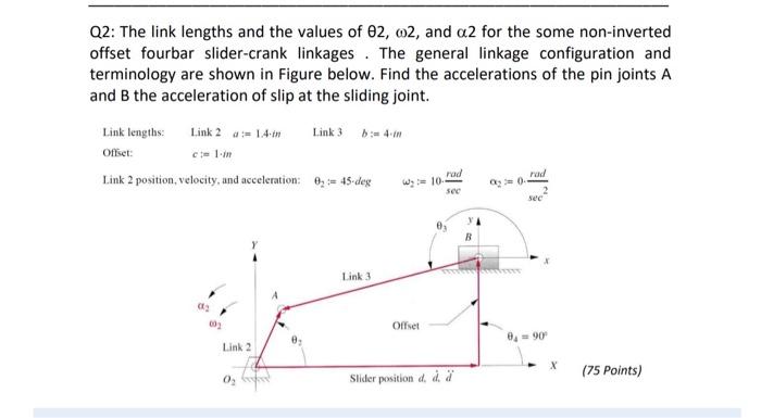 Solved The link lengths and offset and the values of, | Chegg.com