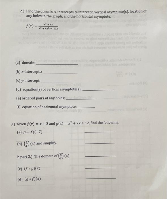 Solved 1.) Find the domain, x-intercepts, y-intercept, | Chegg.com