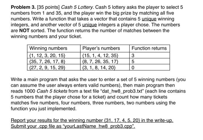 Solved Problem 3 35 Points Cash 5 Lottery Cash 5 