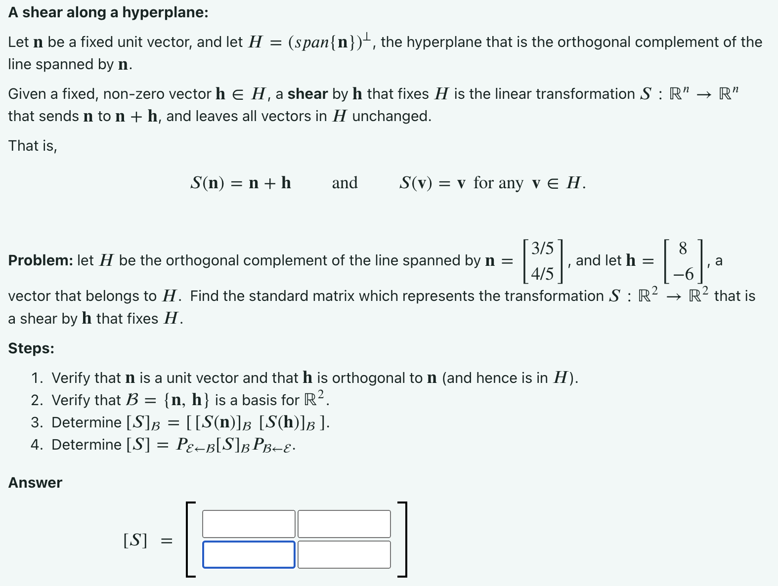 Solved A shear along a hyperplane:Let n ﻿be a fixed unit | Chegg.com