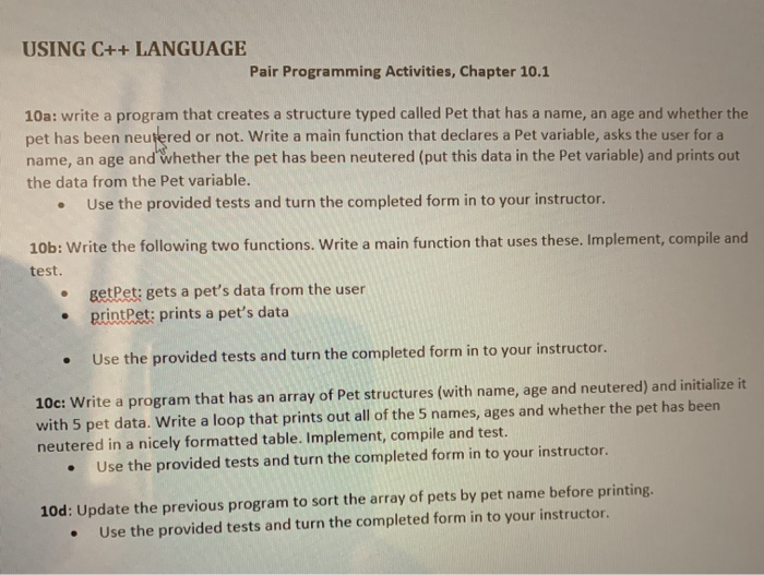 Solved USING C++ LANGUAGE Pair Programming Activities, | Chegg.com