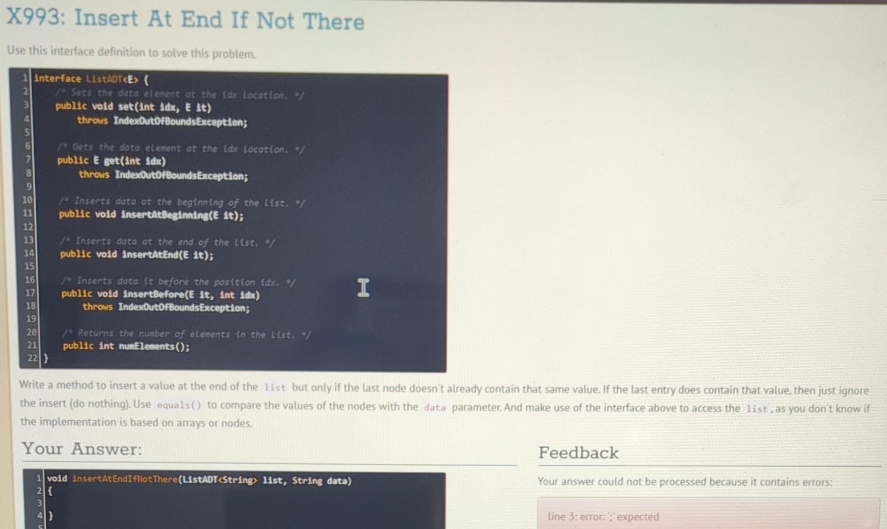 Solved X993: Insert At End If Not There Use this interface | Chegg.com