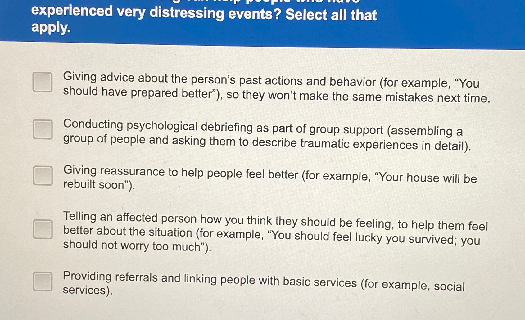 Solved experienced very distressing events? Select all that | Chegg.com
