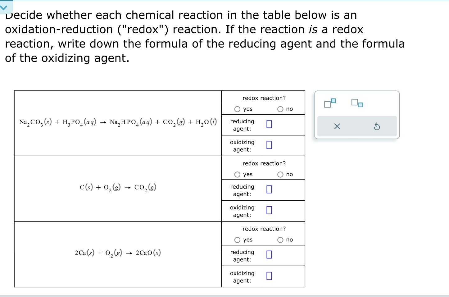 Solved vecide whether each chemical reaction in the table | Chegg.com