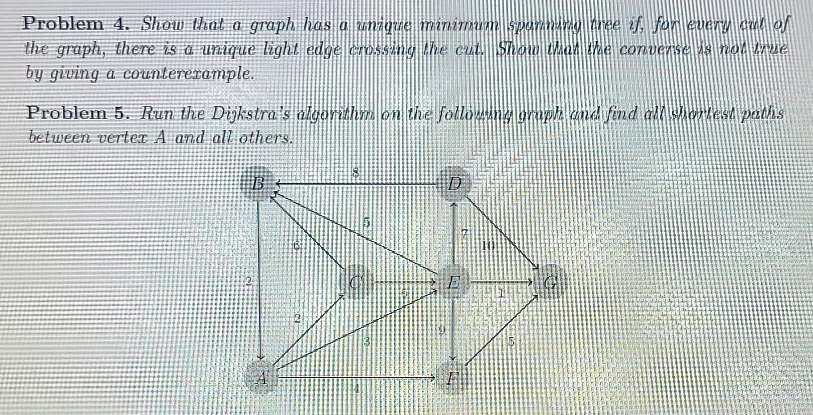 Problem 4. Show that a graph has a unique minimum | Chegg.com