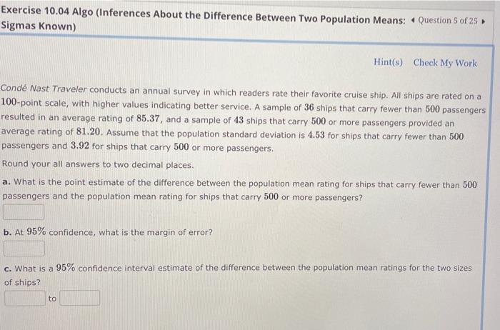 Solved Exercise 10.04 Algo (Inferences About the Difference | Chegg.com