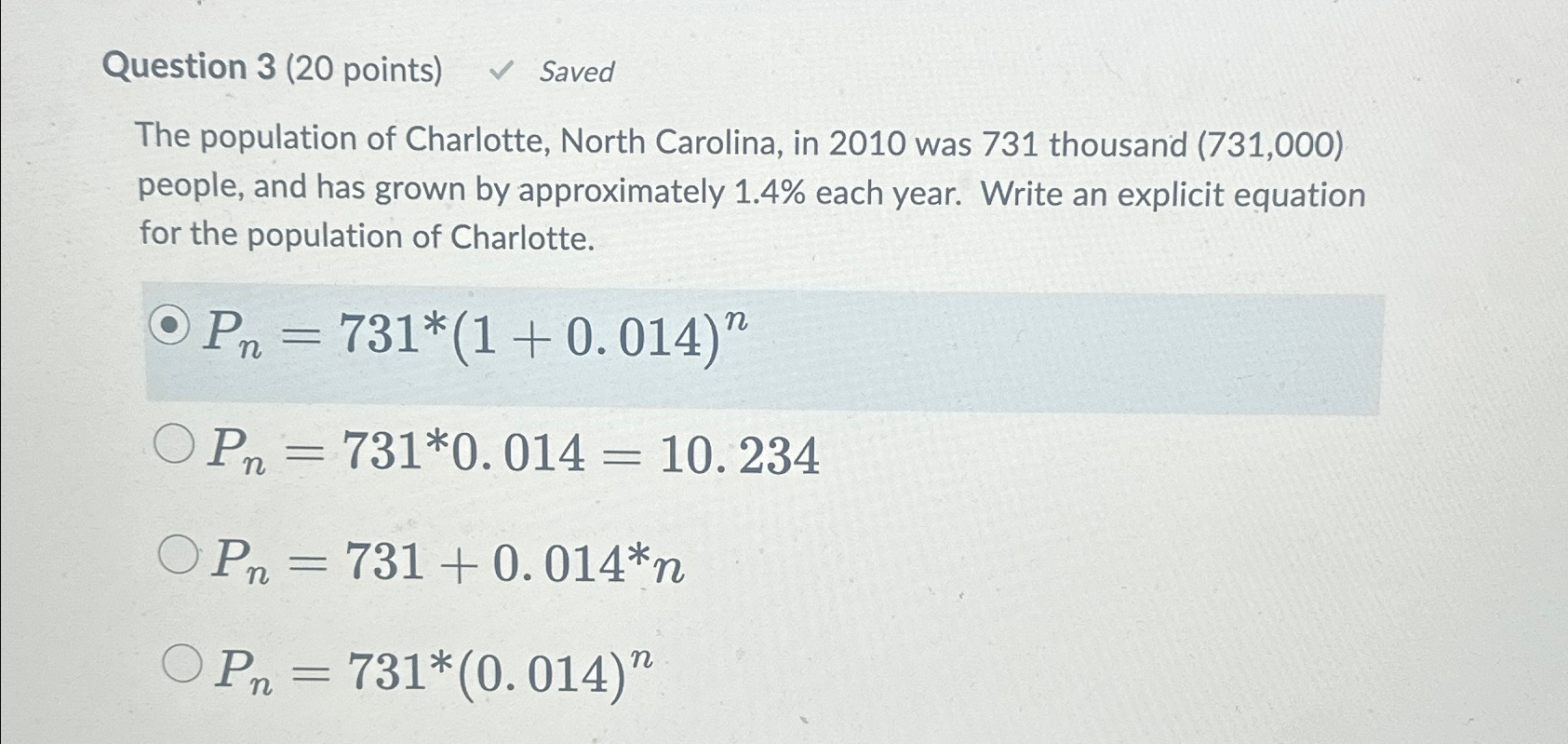 Solved Question 3 (20 ﻿points) ﻿SavedThe population of | Chegg.com