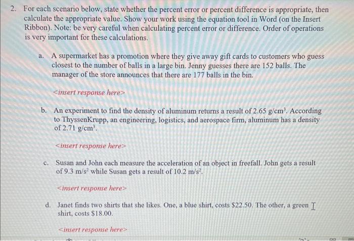 Solved For each scenario below, state whether the percent | Chegg.com