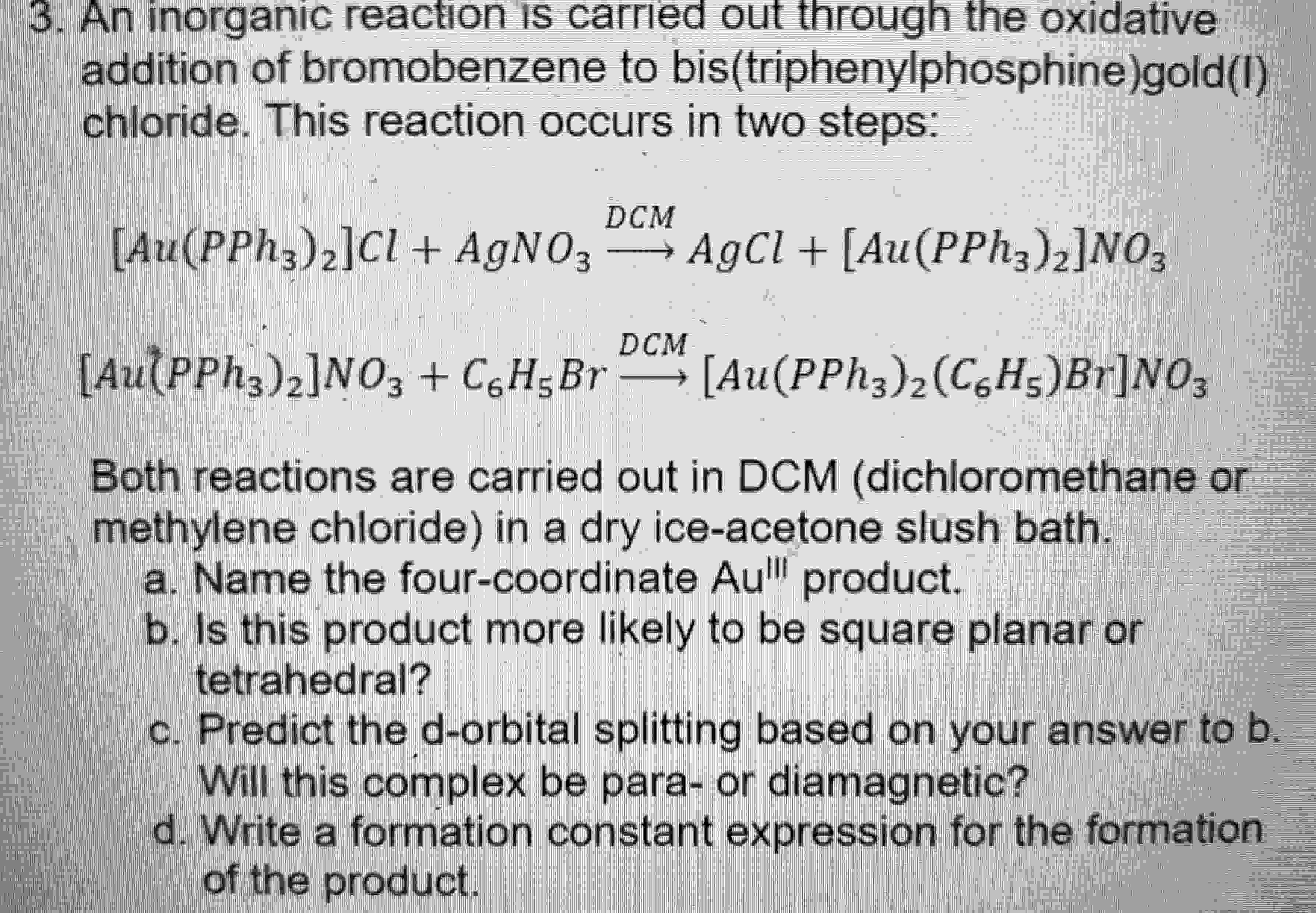 Solved An inorganic reaction is carried out through the | Chegg.com